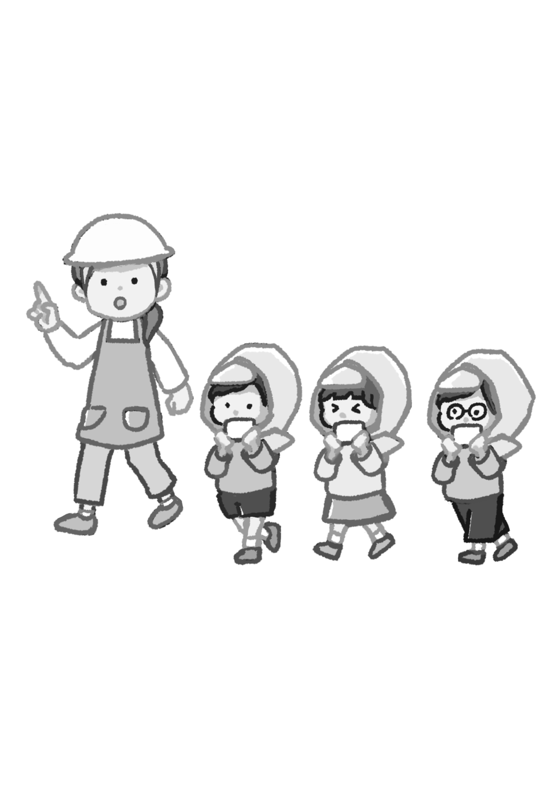 避難訓練をする子どもたち（保育園・幼稚園）|イラスト